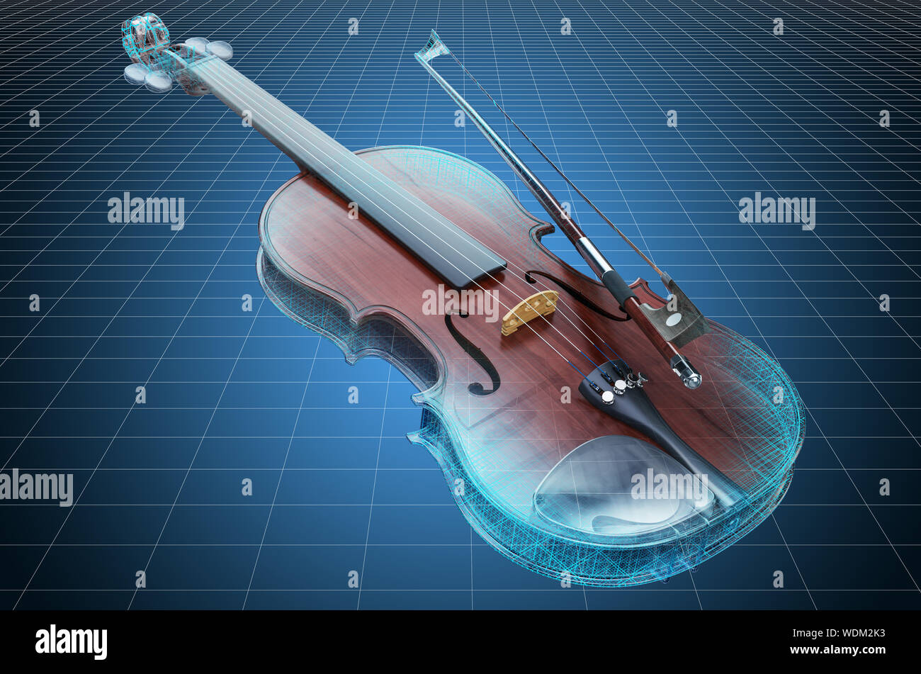 Visualization 3d cad model of violin, blueprint. 3D rendering Stock ...