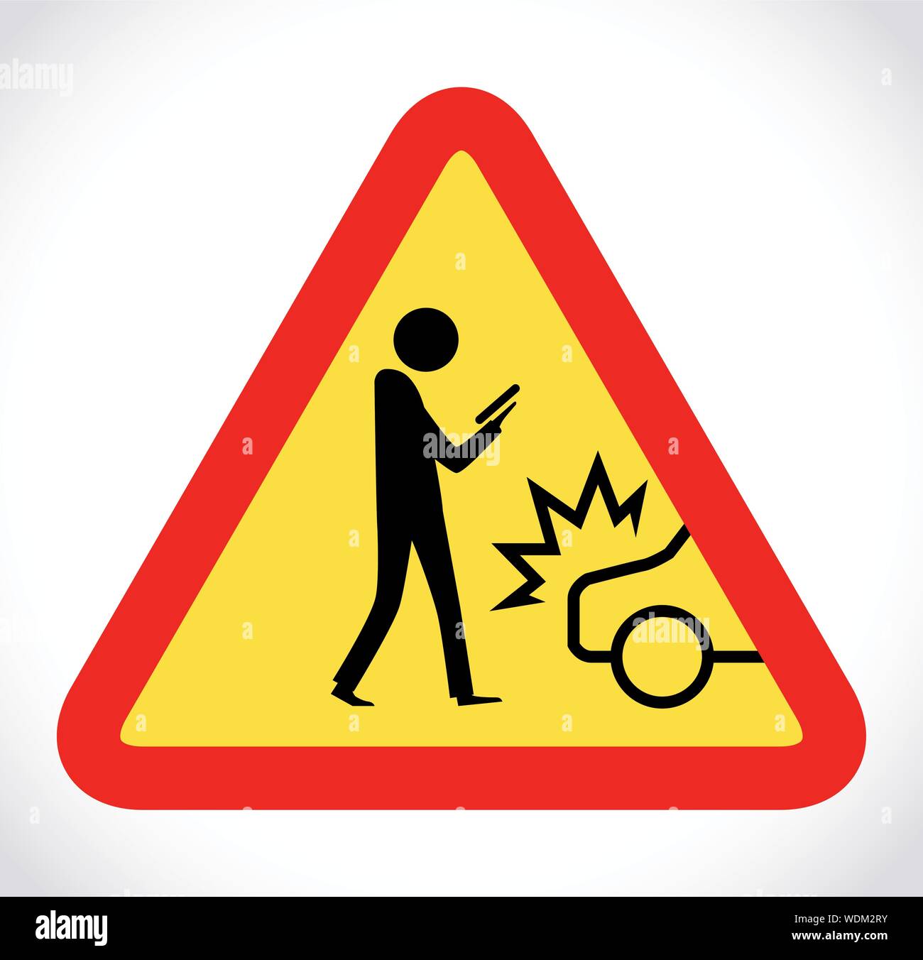 Danger on road sign concept - man with mobile phone walking through ...