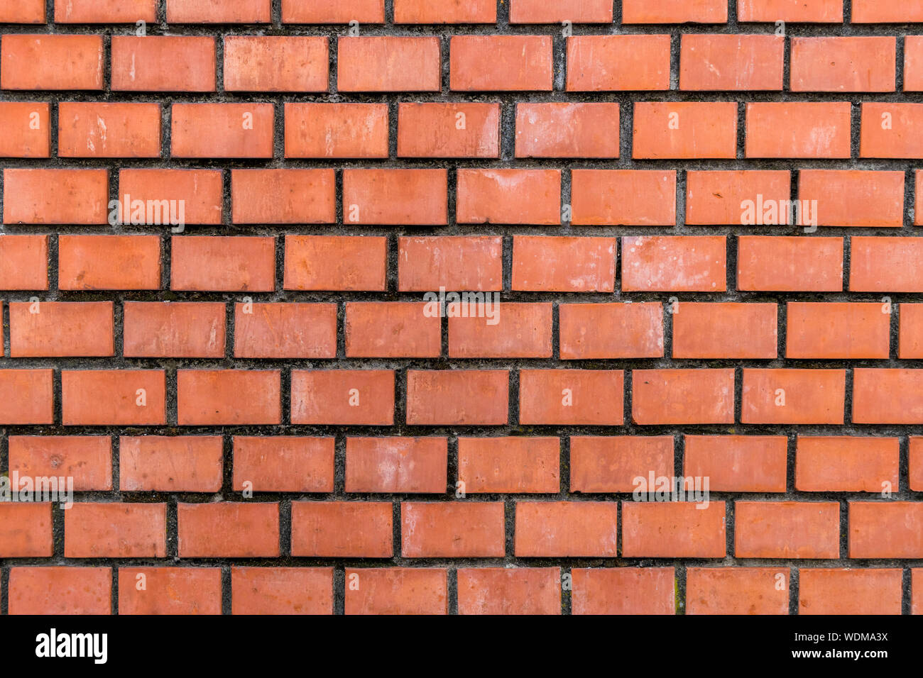Closeup view of red brick well-built wall background. Texture Stock ...