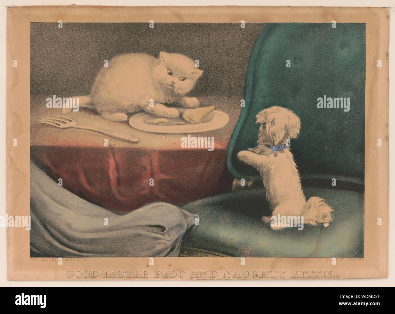 Good little Fido and naughty Kittie Stock Photo - Alamy