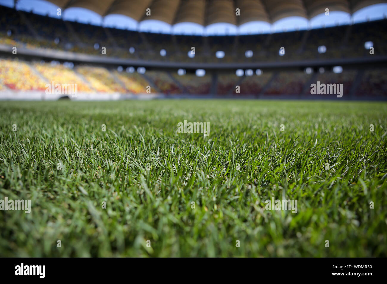 Details with the freshly installed and trimmed new turf on a soccer ...