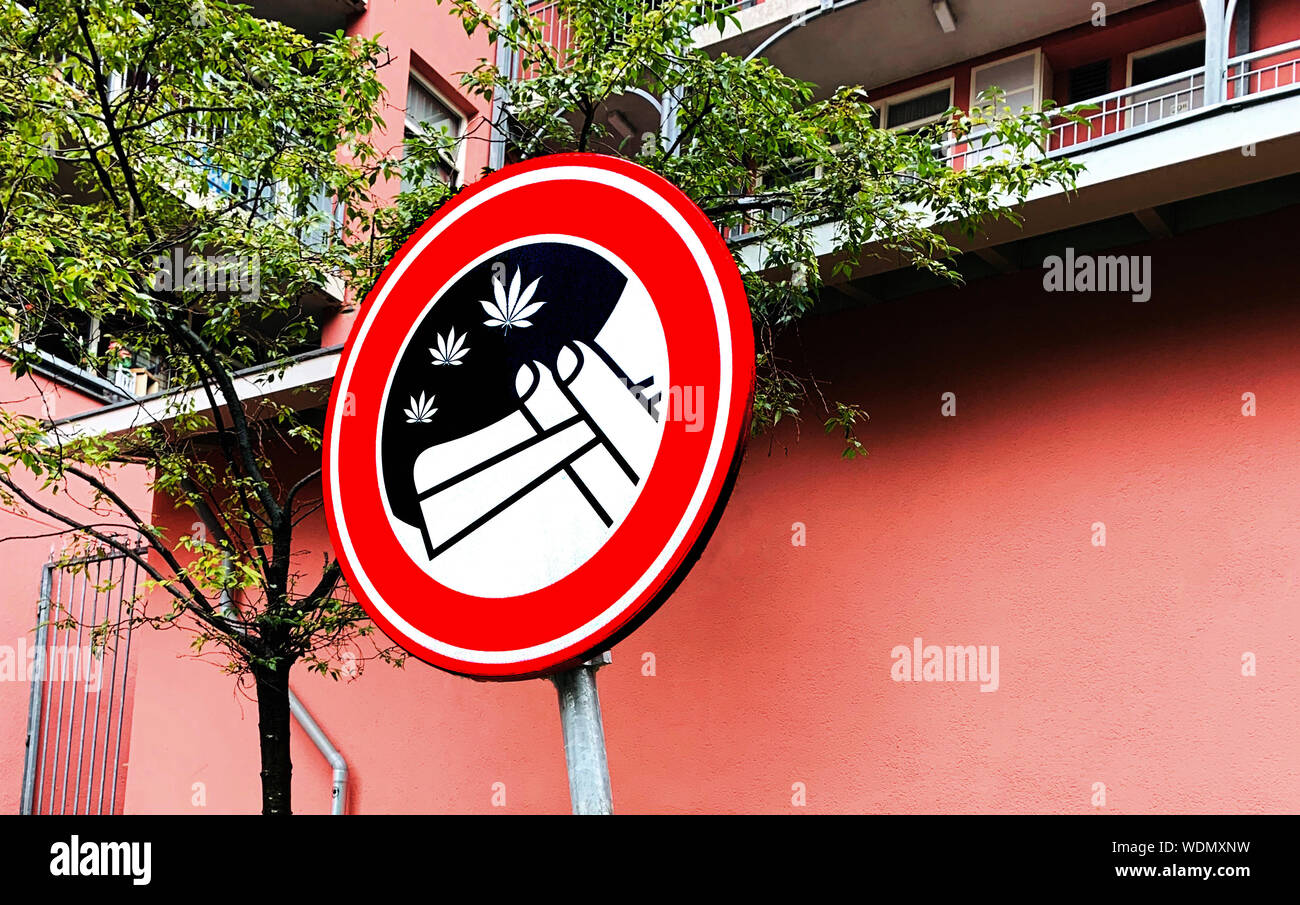 Prohibition sign of marijuana. Forbidden area for smoking cannabis in ...