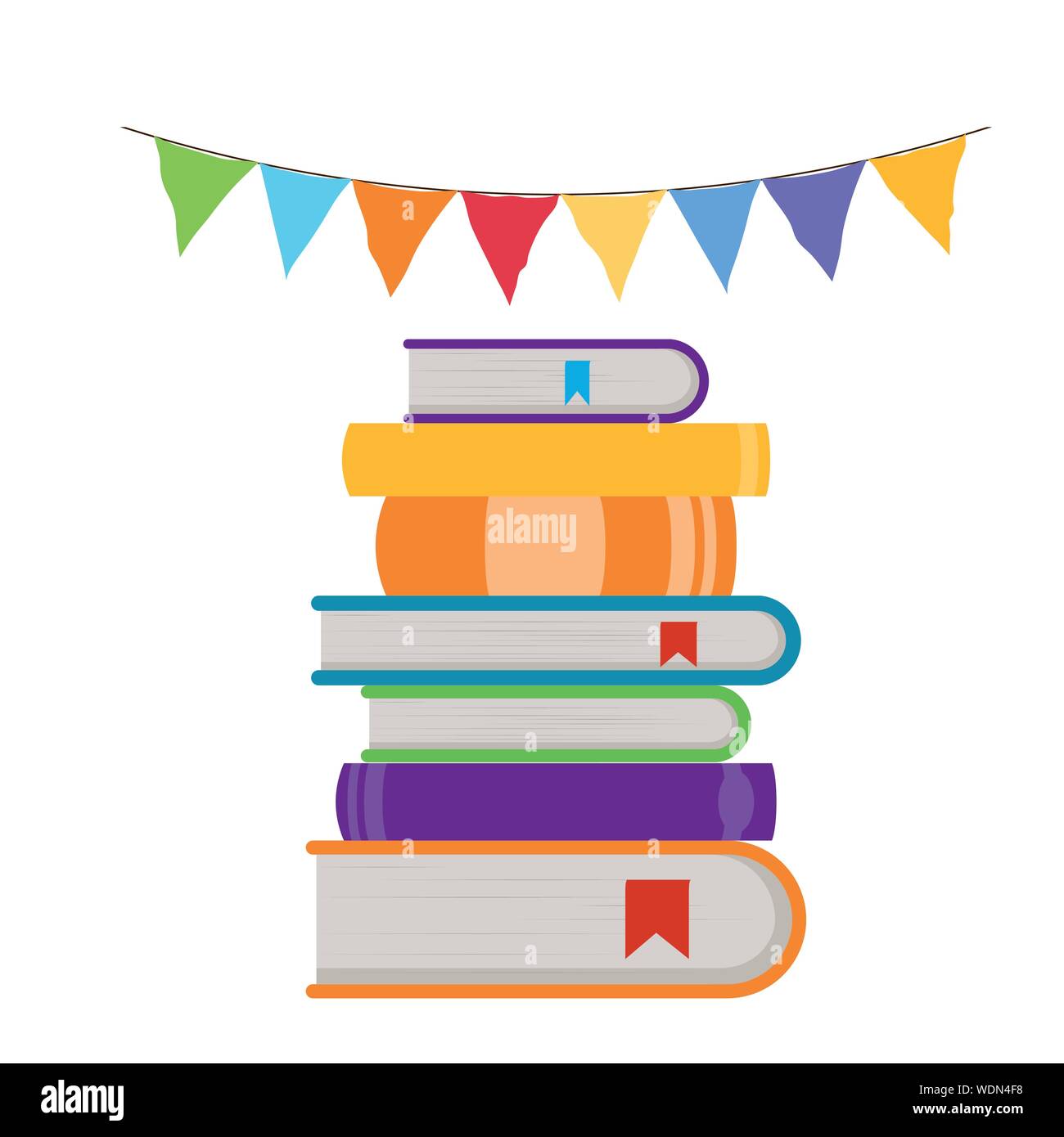 Group of books and banner pennant design vector illustration Stock ...