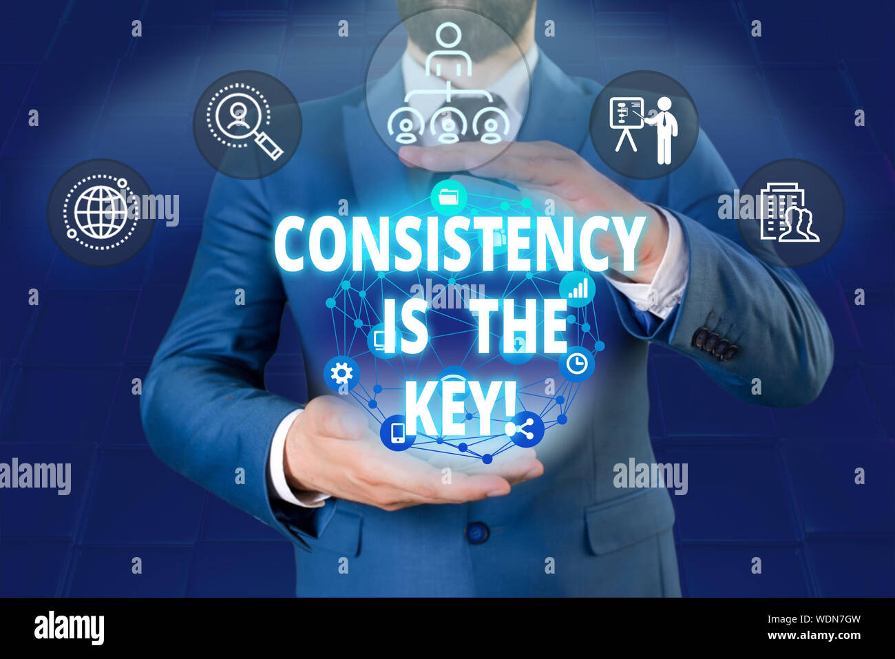 Writing note showing Consistency Is The Key. Business concept for by ...
