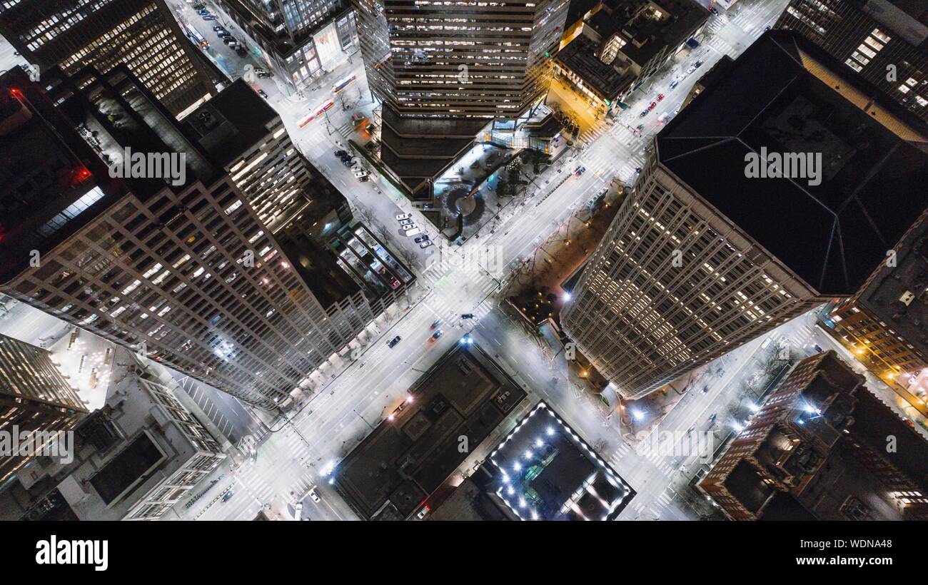 Aerial View Of City At Night Stock Photo - Alamy