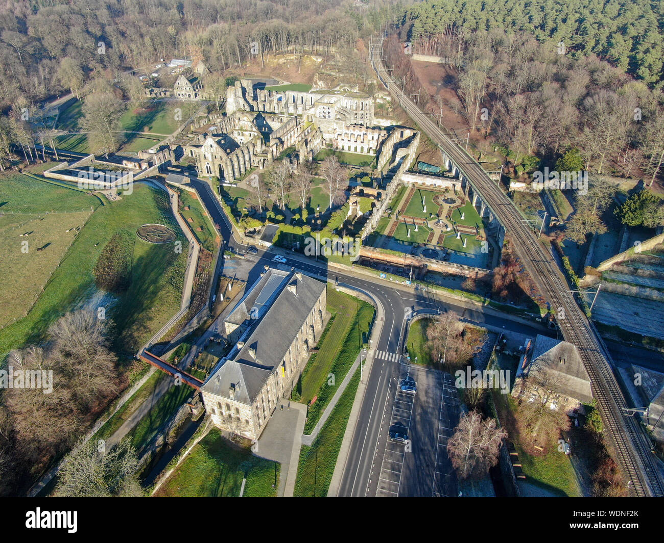 Aerial view of Villers Abbey ruins, an ancient Cistercian abbey located ...