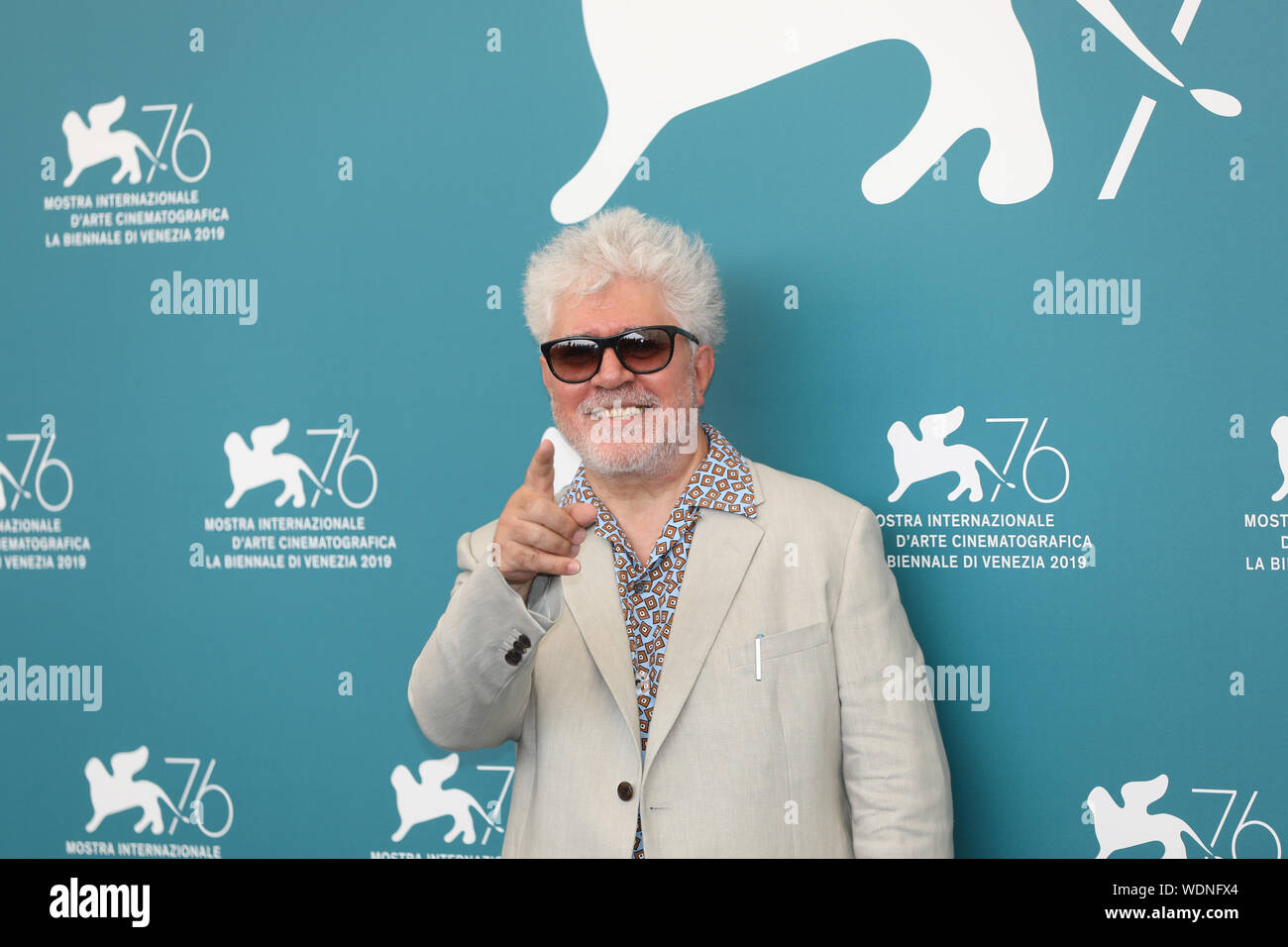 Venice, Italy. 29th Aug, 2019. Spanish director Pedro Almodovar poses ...