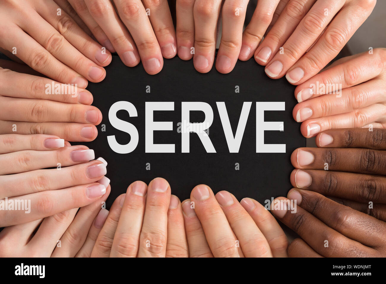 High Angle View Of Frame Made By Fingers Around Serve Word Stock Photo ...