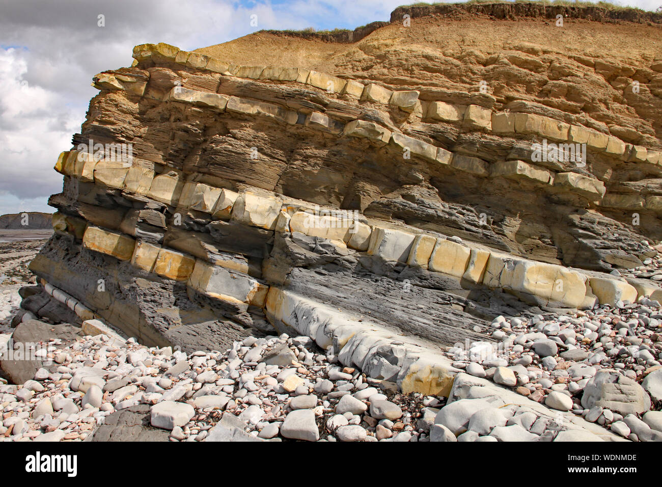 Kilve beach near East Quantoxhead in Somerset, England. The huge ...