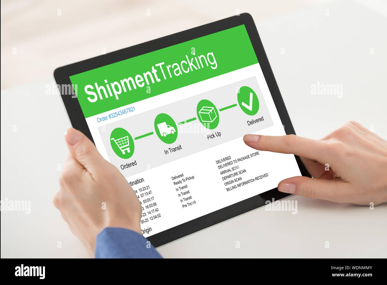 Customer Checking Shipment Tracking On Website By Using Digital Tablet ...