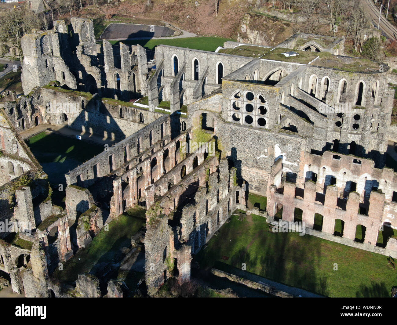Aerial view of Villers Abbey ruins, an ancient Cistercian abbey located ...