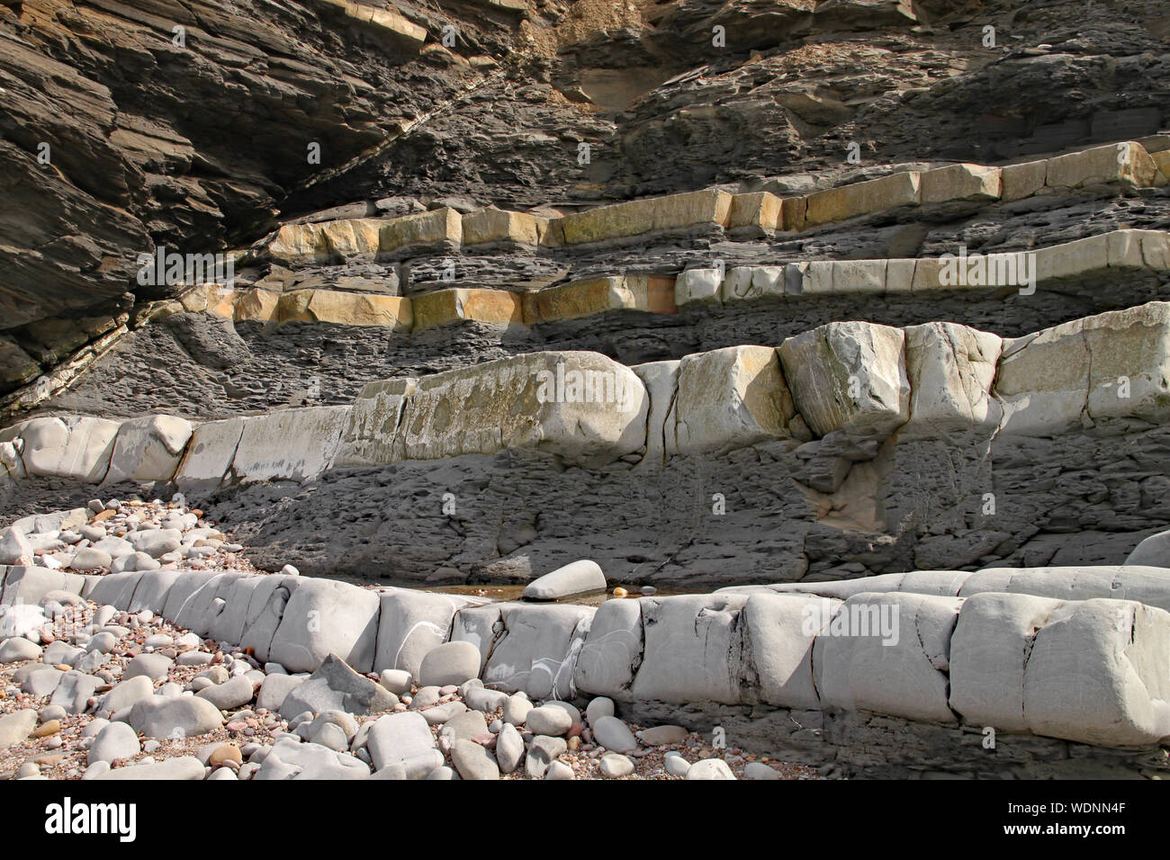 Kilve beach near East Quantoxhead in Somerset, England. The huge ...