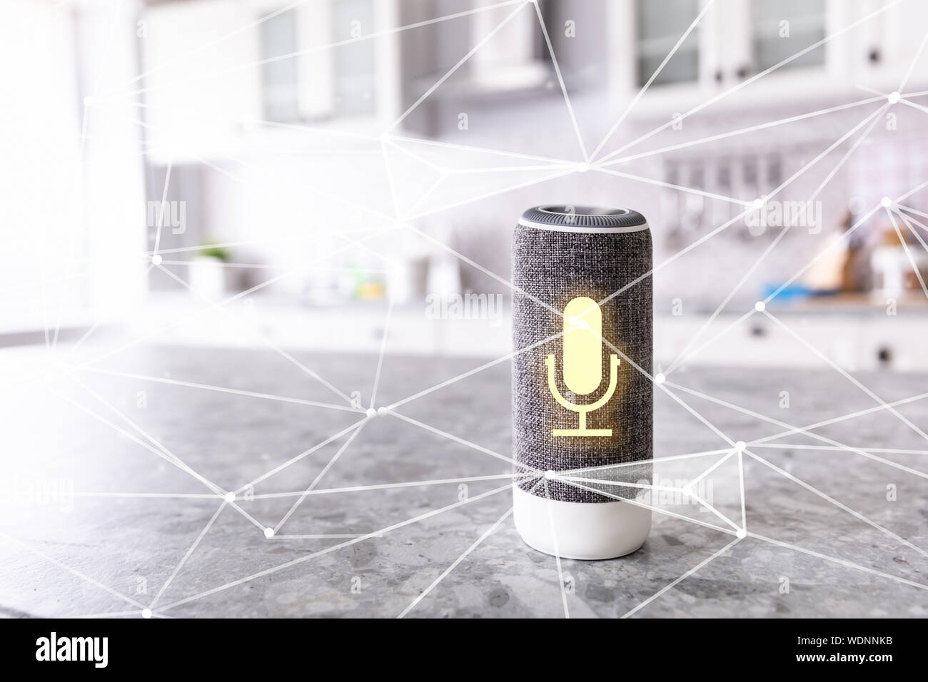 Smart Wireless Speaker With Voice Recognition On Kitchen Counter Stock ...