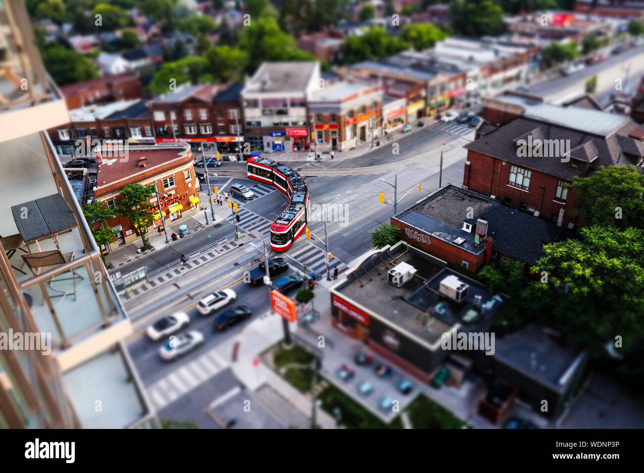 Toronto streetcar turning, tilt shift effect Stock Photo - Alamy