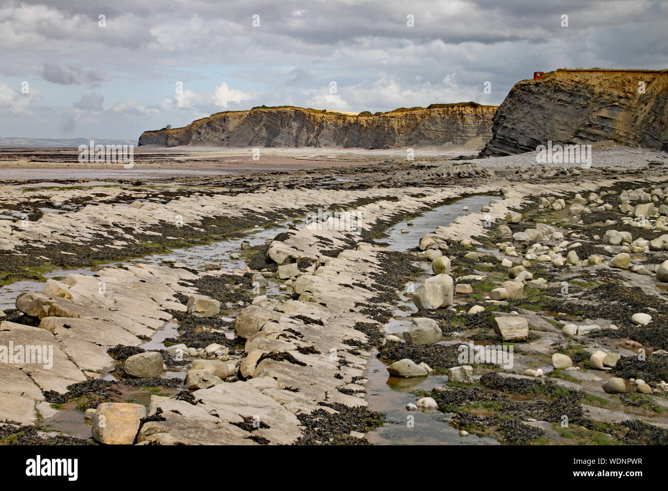 Kilve beach near East Quantoxhead in Somerset, England. Strata of rock ...