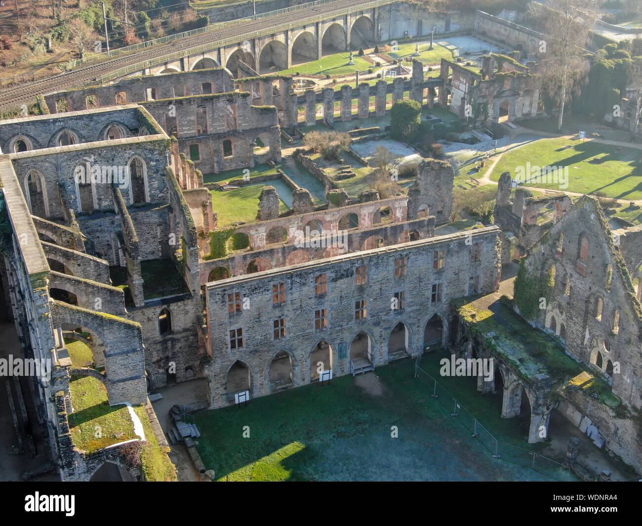 Aerial view of Villers Abbey ruins, an ancient Cistercian abbey located ...