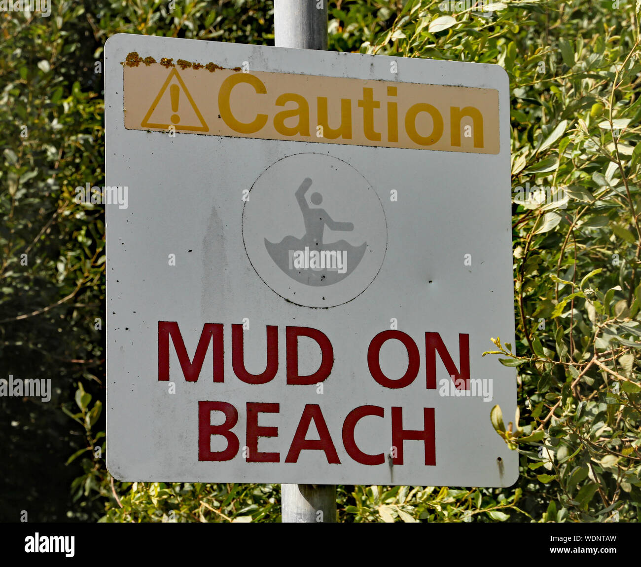 A sign warning of Mud on the beach at Kilve beach, near East ...