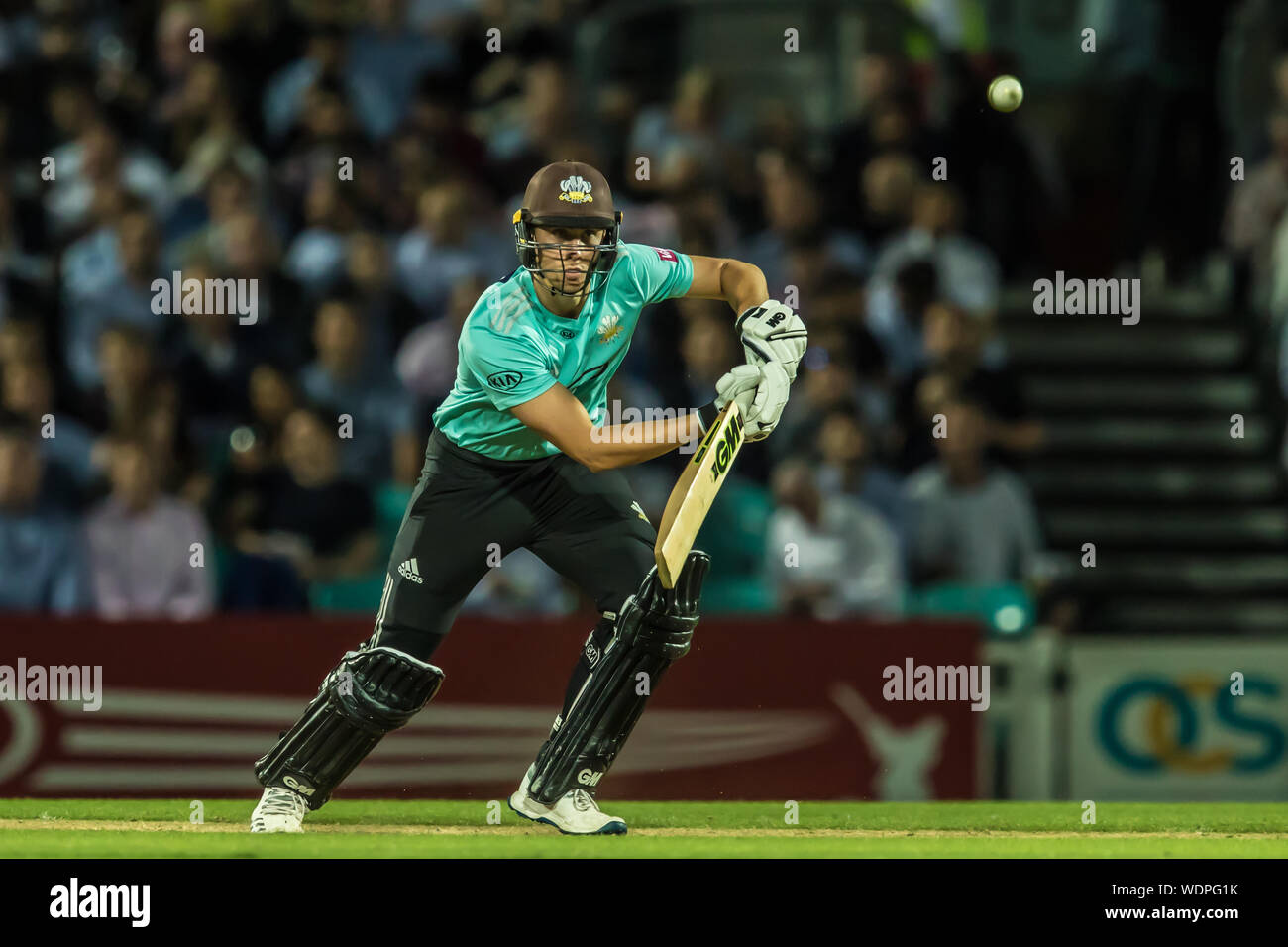 London, UK. 29 August, 2019. Will Jacks batting for Surrey against Essex in the Vitality T20 ...