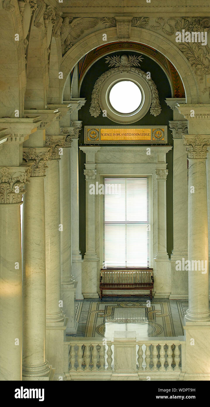Great Hall, second floor, east corridor. Large window with quotation ...