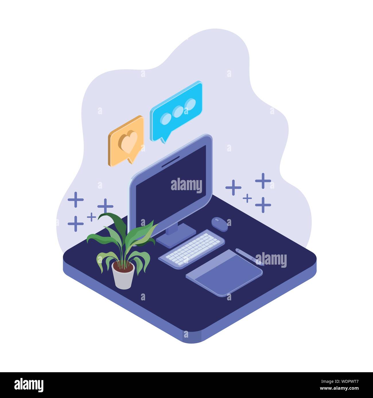 desktop computer screen with email notifications Stock Vector Image ...