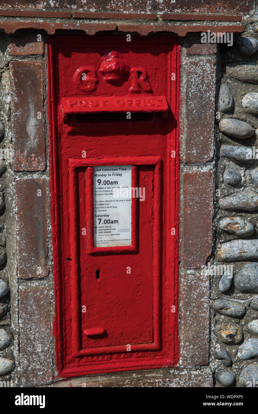 King George post office letterbox in Norfolk on a sunny Summers day ...