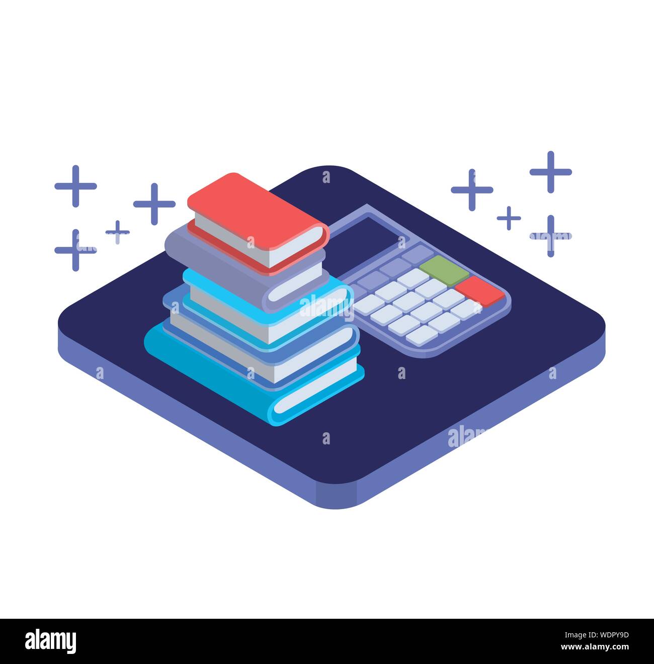 calculator with stack of books in white background Stock Vector Image ...