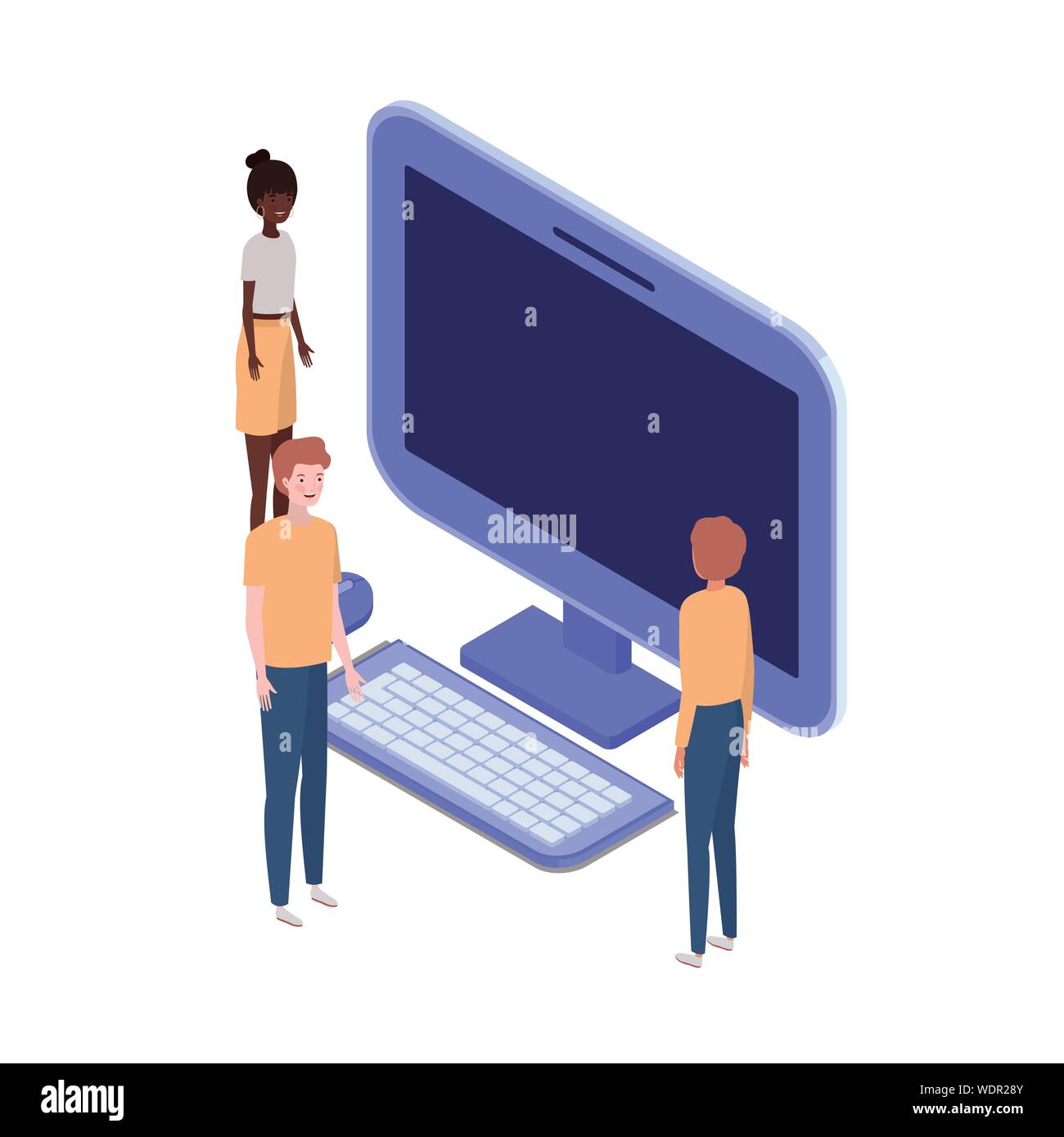 group of people with desktop computer screen Stock Vector Image & Art ...