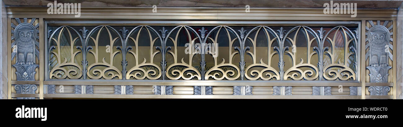 Grille and owls above door to center reading room on fifth floor ...