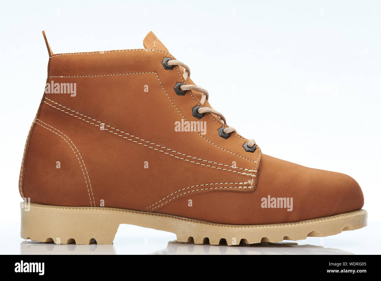 Bright brown hike shoe side view isolated on white background Stock ...