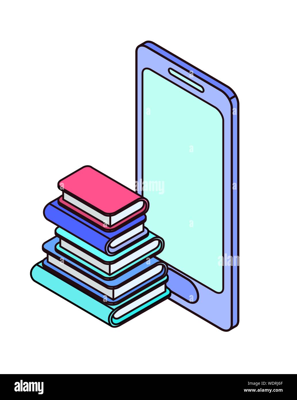 smartphone screen with stack books white background Stock Vector Image ...