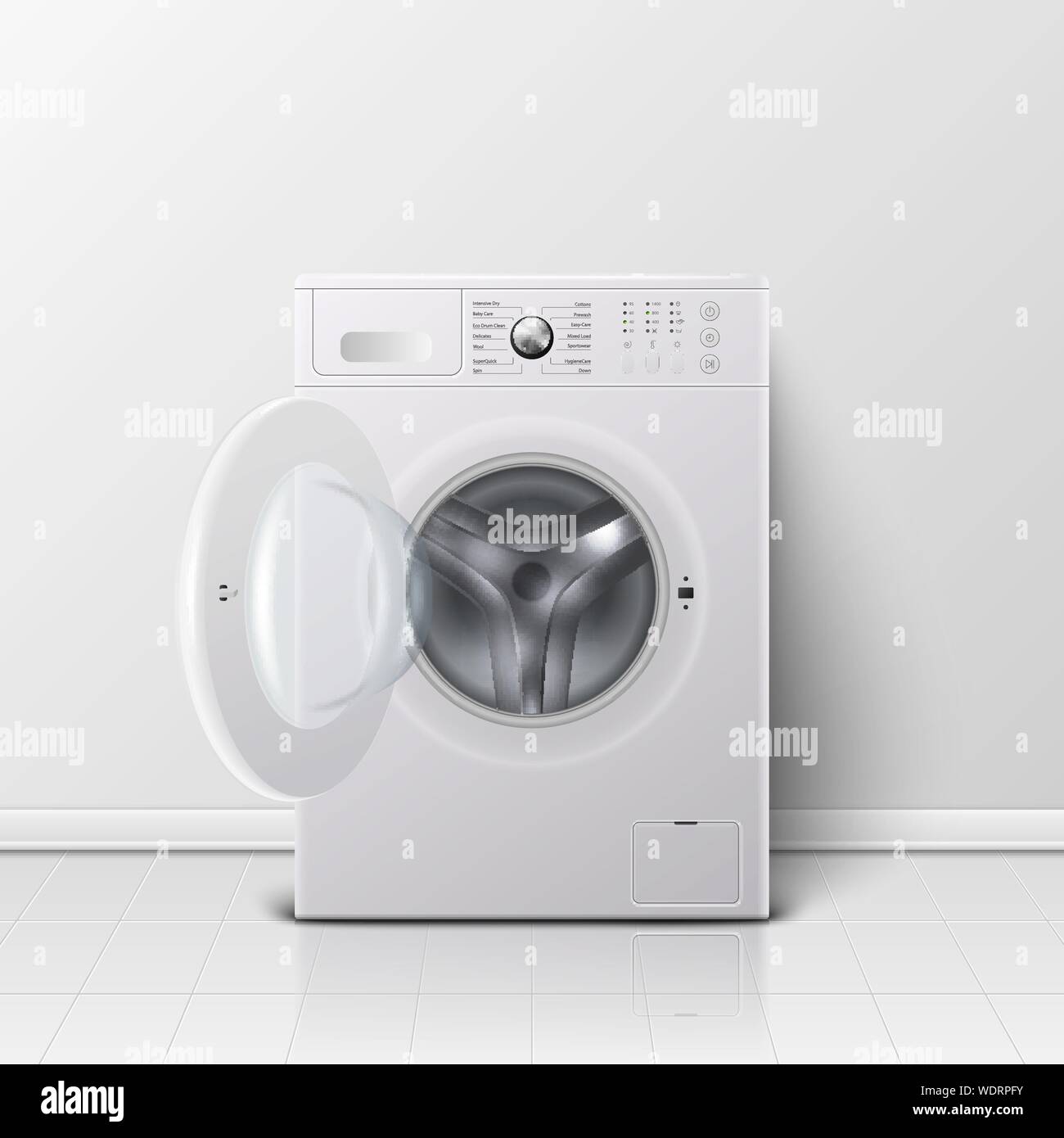 Vector 3d Realistic Modern White Steel Opened Washing Machine Closeup ...