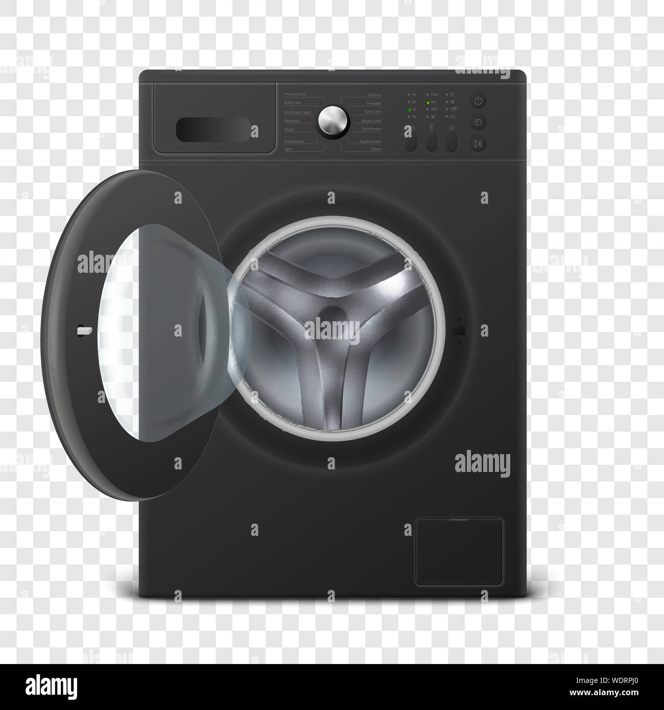 Vector 3d Realistic Modern Black Steel Opened Washing Machine Icon ...