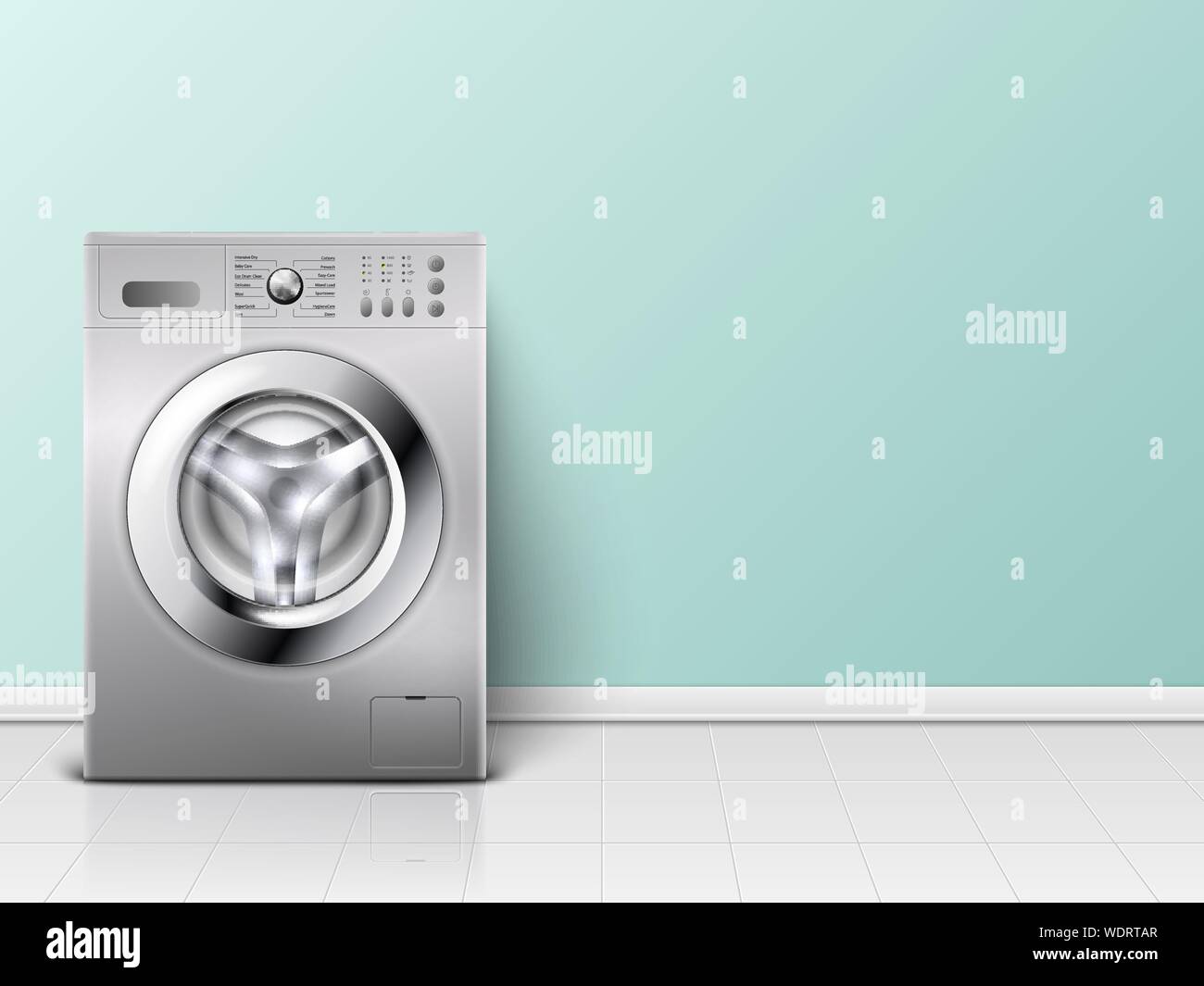 Vector 3d Realistic Modern White Steel Washing Machine Closeup. Design ...