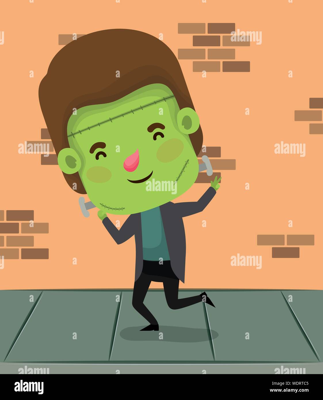 little boy with costume of frankenstein in wall Stock Vector Image ...