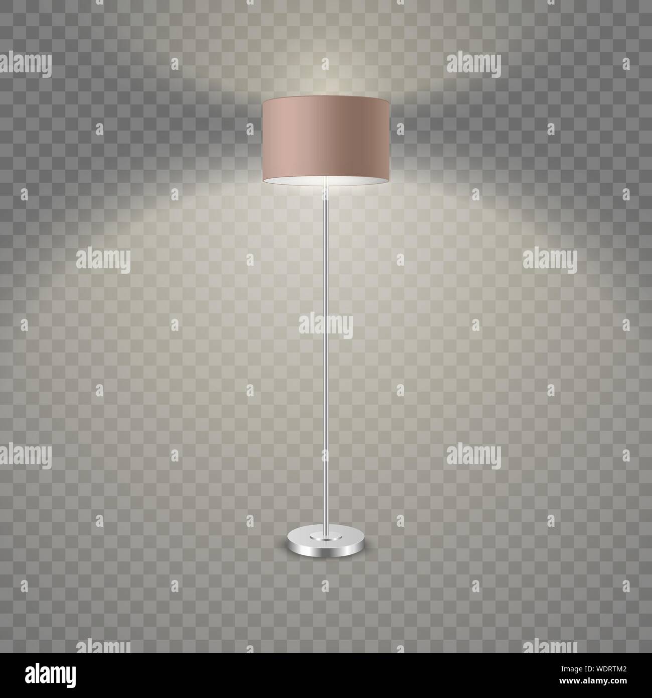 Vector 3d Realistic Render Illuminated Lamp Closeup Isolated on Transparent Background. Floor ...