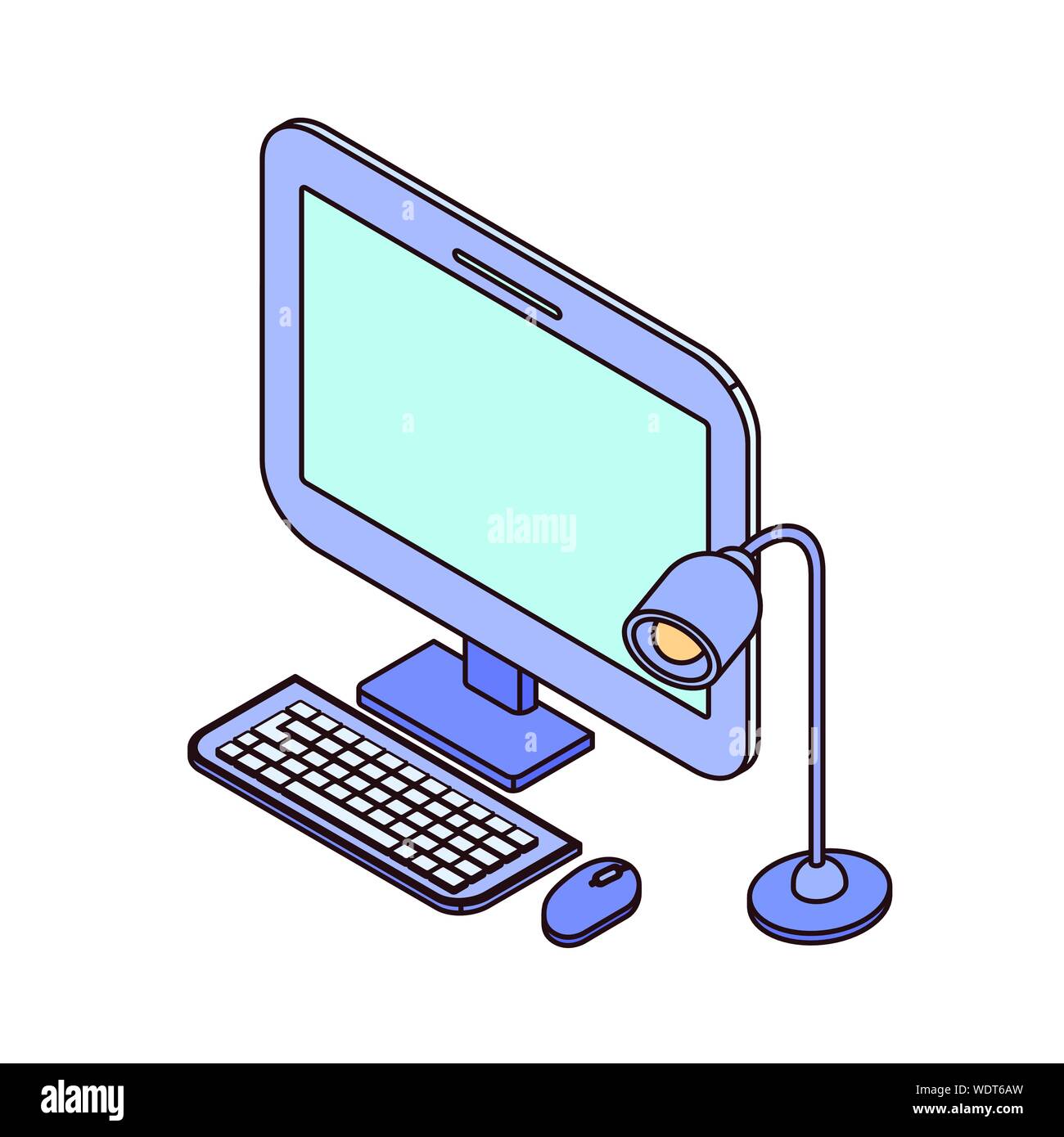 Desktop Computer Screen With Keyboard And Mouse Stock Vector Image