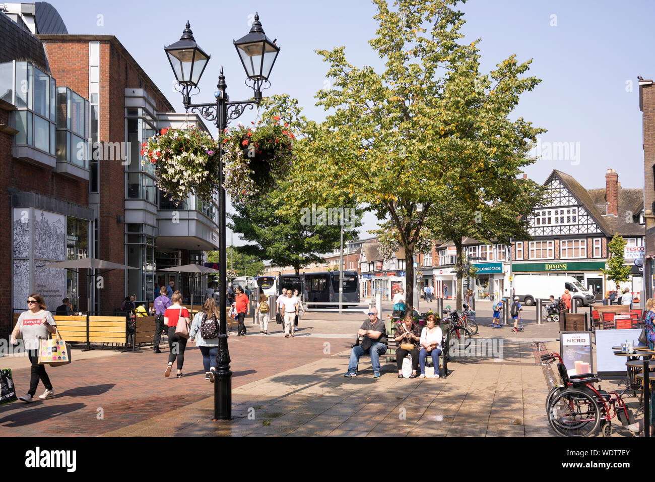 Shoppers on the High Street and Station Road in Solihull town centre in ...