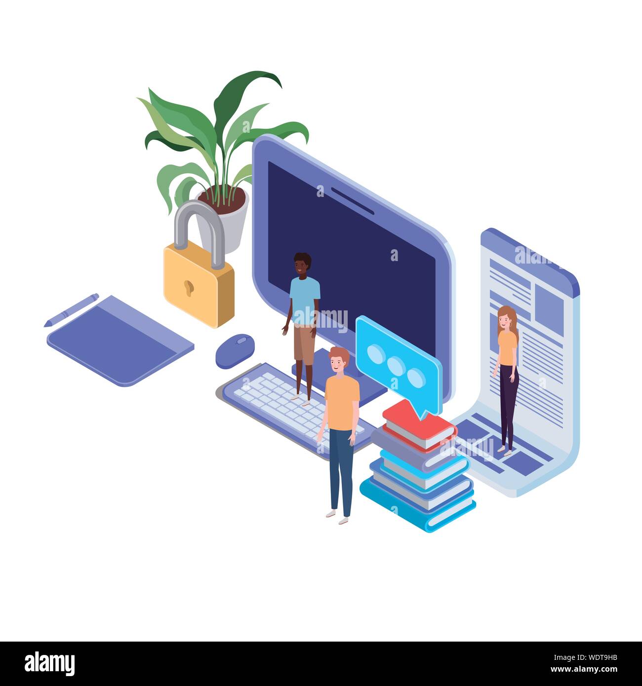 group of people with laptop and sheets of paper Stock Vector Image ...