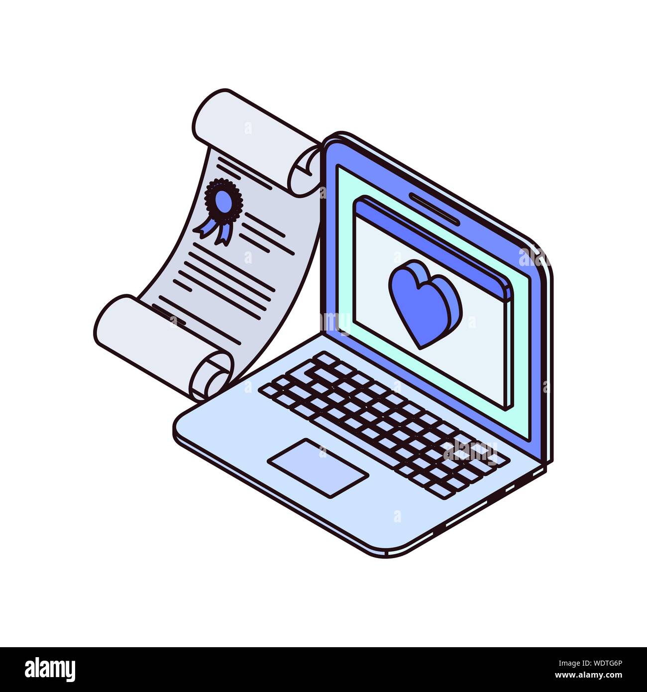 laptop with sheets of paper on white background Stock Vector Image ...