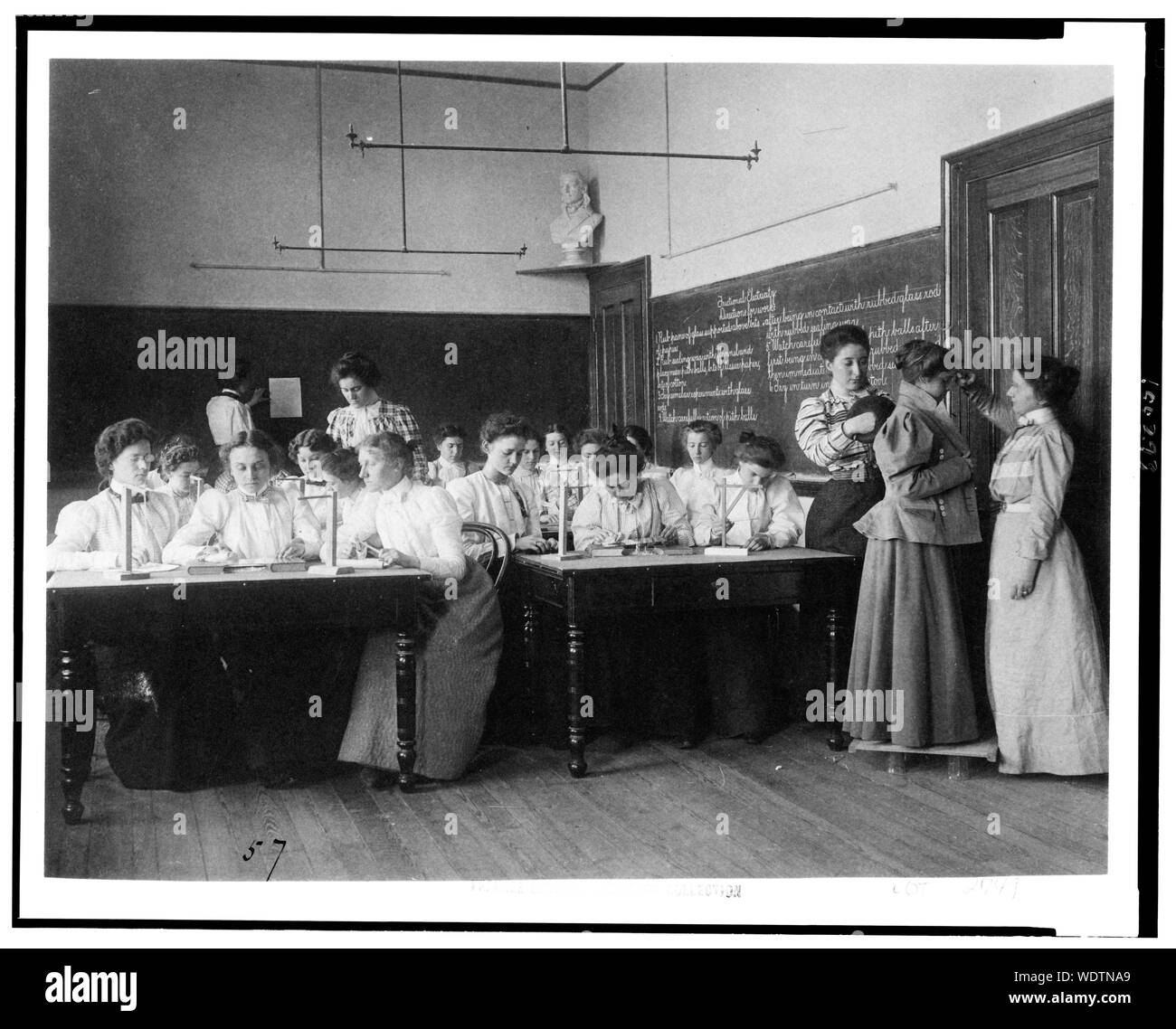 Group of young women studying static electricity in normal school ...
