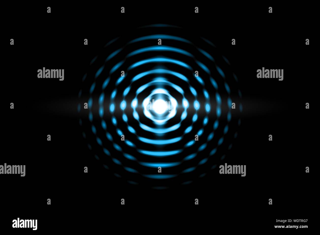 Abstract light blue ball effect with sound waves oscillating on black ...