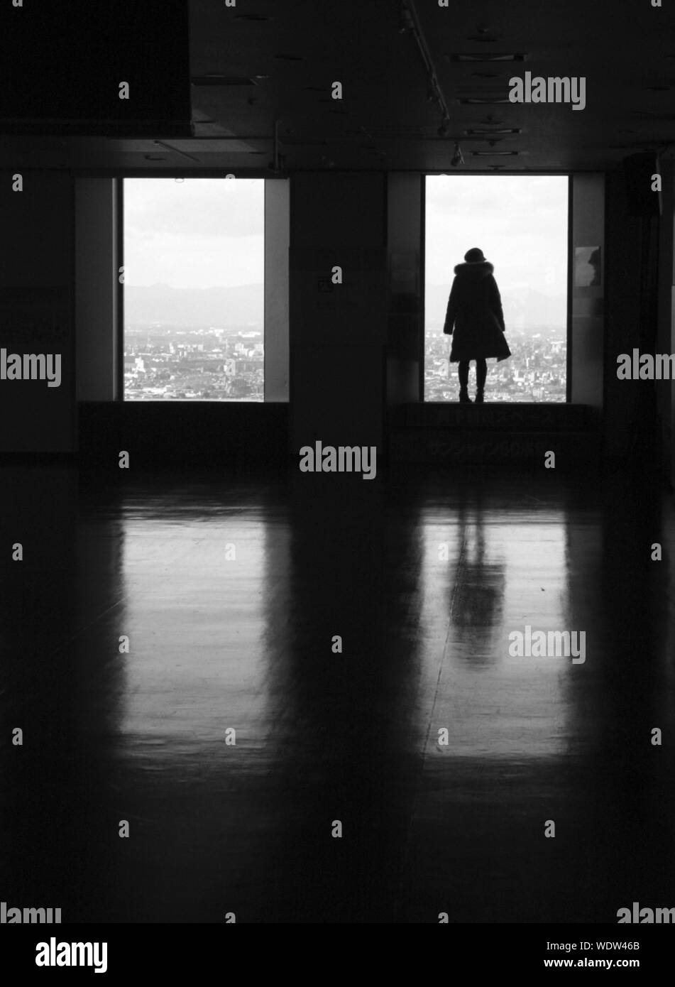 Woman and silhouette and rear view Black and White Stock Photos ...