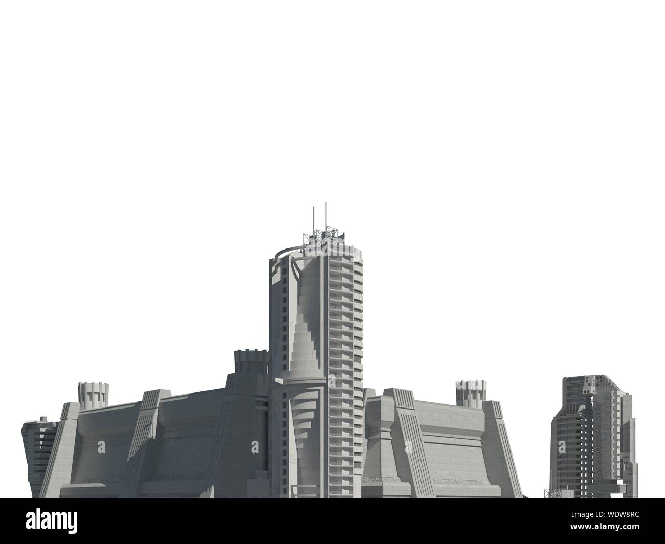 3D Illustration of futuristic buildings isolated on white background ...