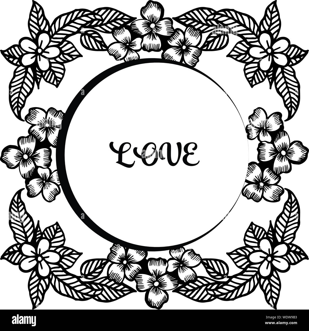 Card love floral frame background, isolated on white background. Vector ...
