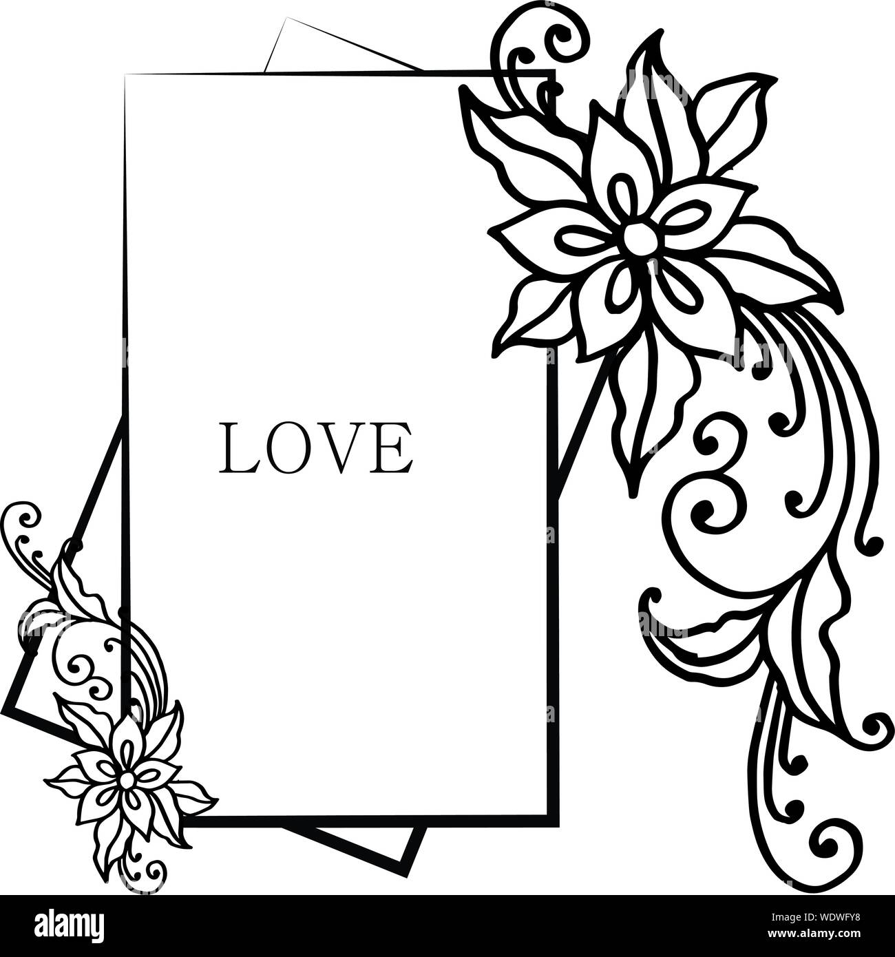 Card of love romantic, decorative frame with leaf flower for your ...