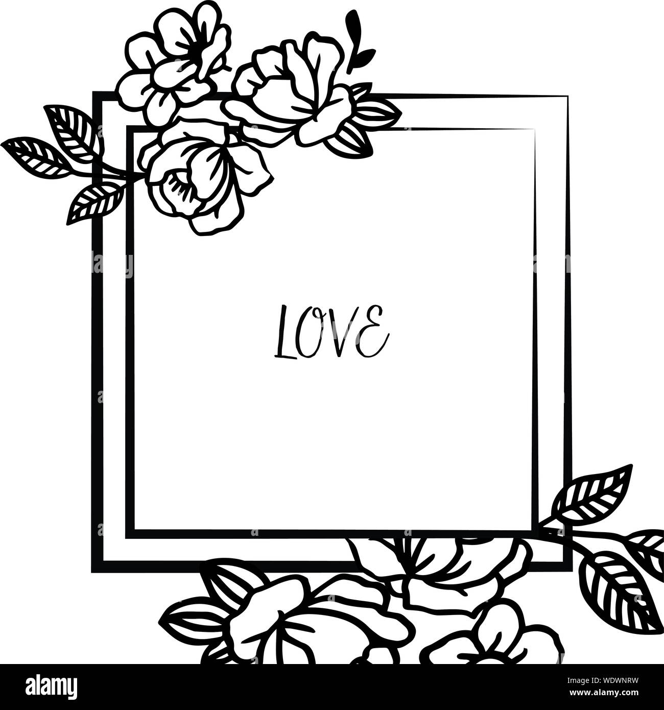 Decoration of leaves and flower frame, for letter text of love. Vector ...