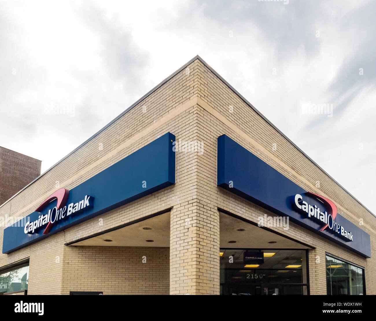 New York, NY, USA - May 17, 2019: Exterior of Capital One Bank branch ...
