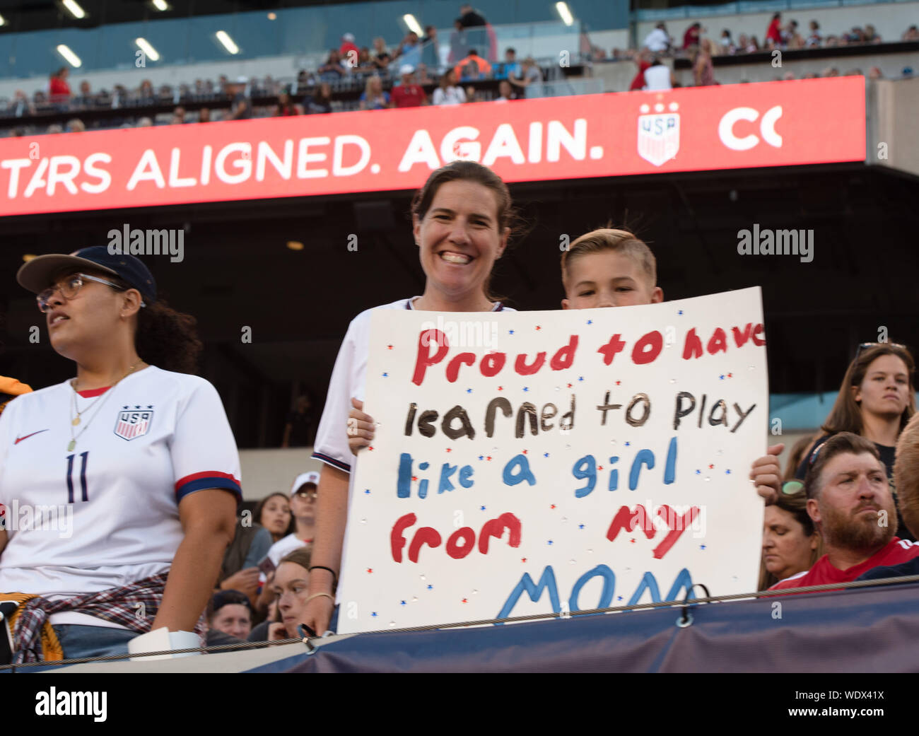 Philadelphia, Pennsylvania, USA. 29th Aug, 2019. USWNT fan holds a sign ...