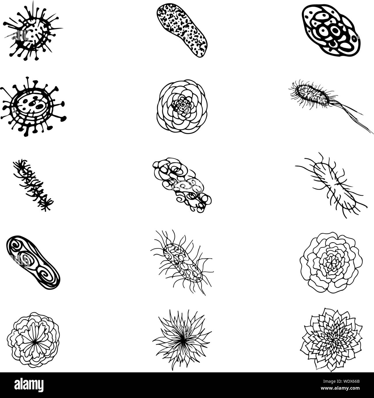 Outline microbes vector set. Isolated black simple line elements ...