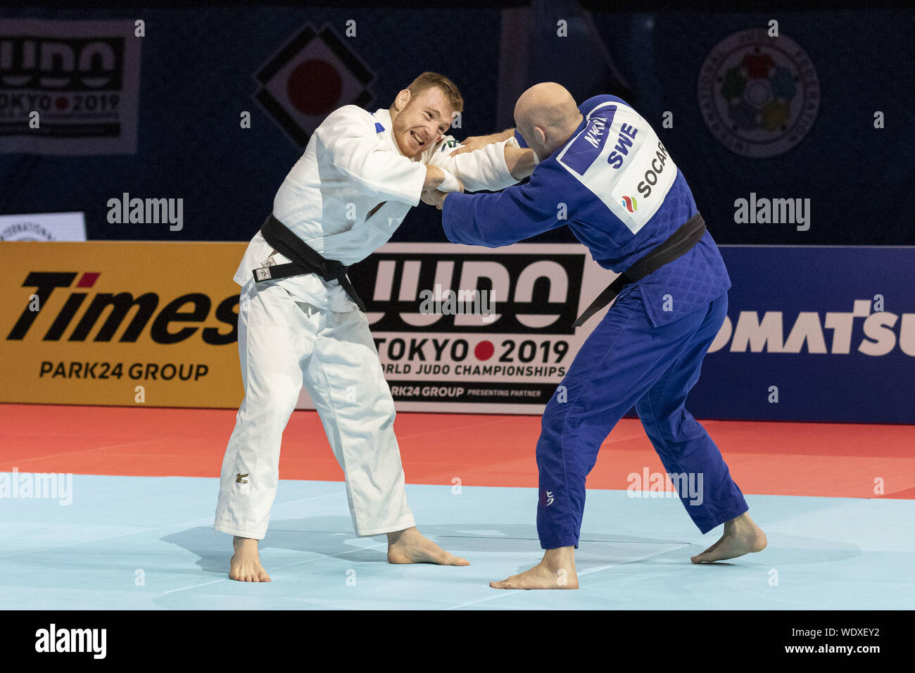 Tokyo, Japan. 29th Aug, 2019. Axel Clerget (FRA) fights against Marcus ...
